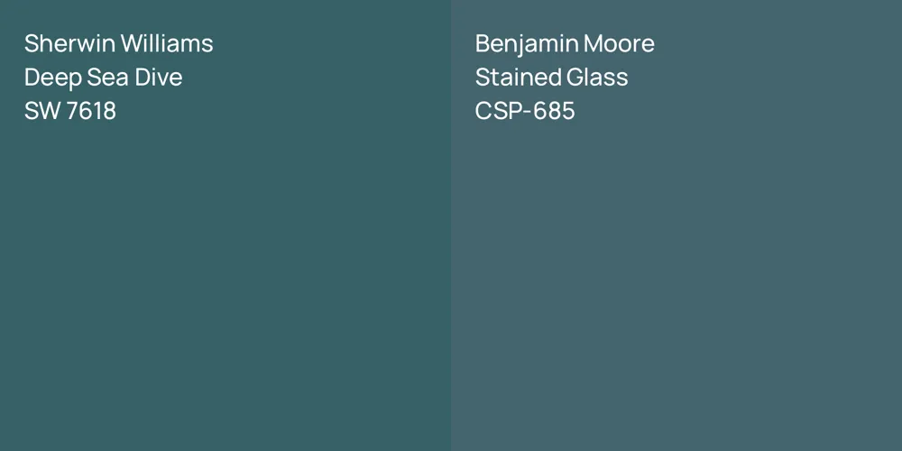 Sherwin Williams Deep Sea Dive vs. Benjamin Moore Stained Glass comparison