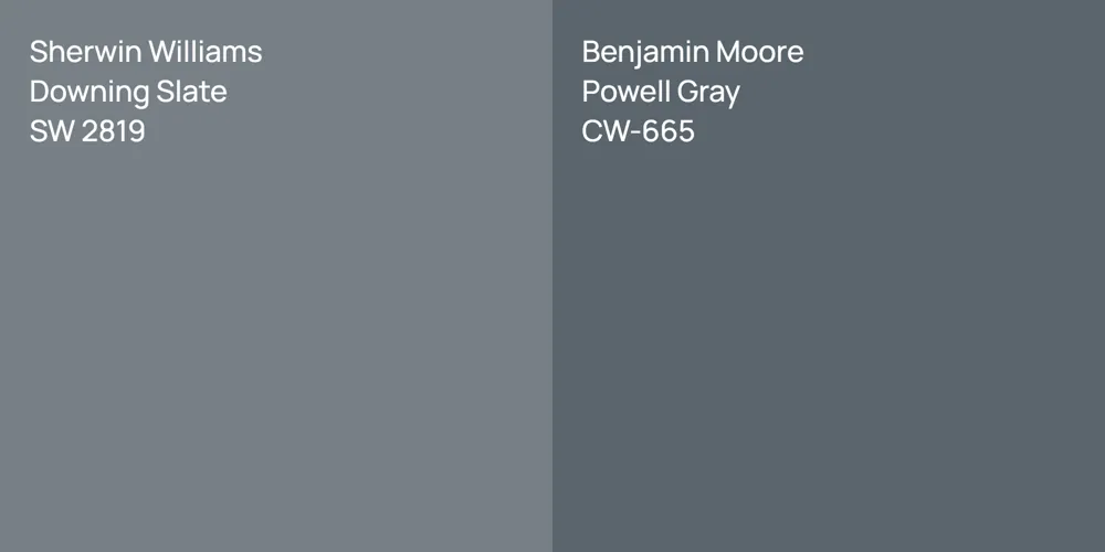 Sherwin Williams Downing Slate vs. Benjamin Moore Powell Gray comparison