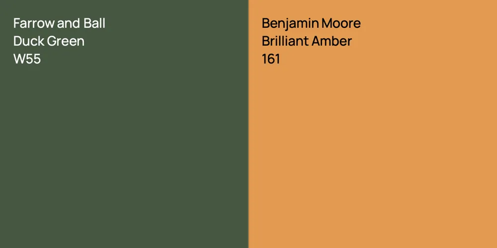 Farrow and Ball Duck Green vs. Benjamin Moore Brilliant Amber comparison