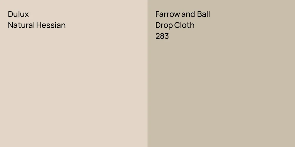 Dulux Natural Hessian vs. Farrow and Ball Drop Cloth comparison