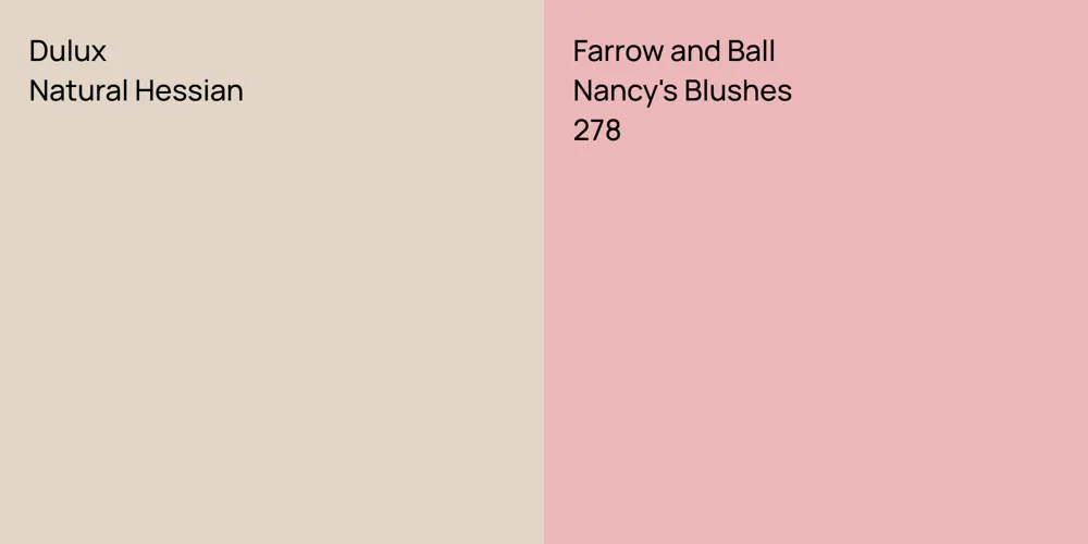 Dulux Natural Hessian vs. Farrow and Ball Nancy's Blushes comparison
