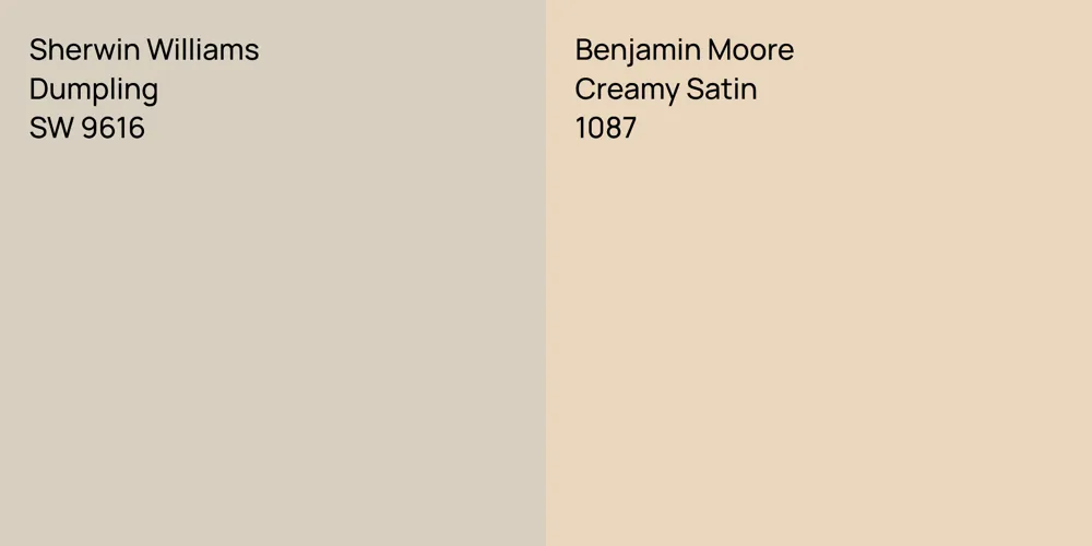 Sherwin Williams Dumpling vs. Benjamin Moore Creamy Satin comparison