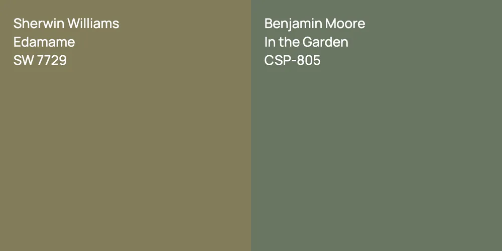 Sherwin Williams Edamame vs. Benjamin Moore In the Garden comparison