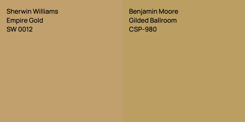 Sherwin Williams Empire Gold vs. Benjamin Moore Gilded Ballroom comparison