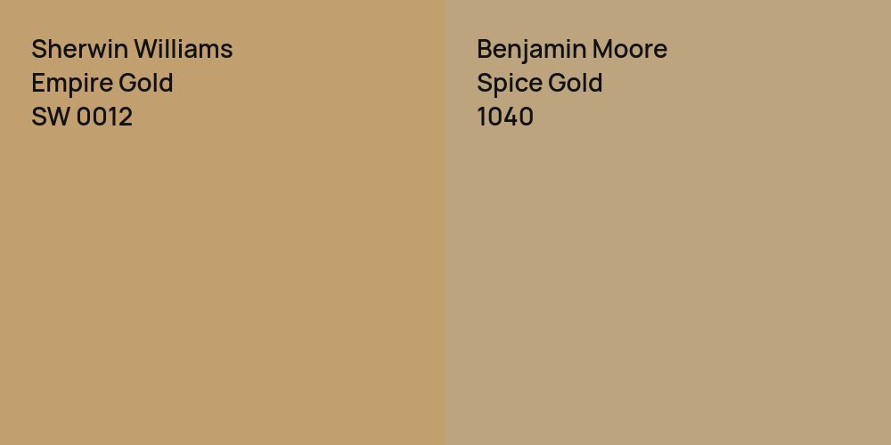 Sherwin Williams Empire Gold vs. Benjamin Moore Spice Gold comparison