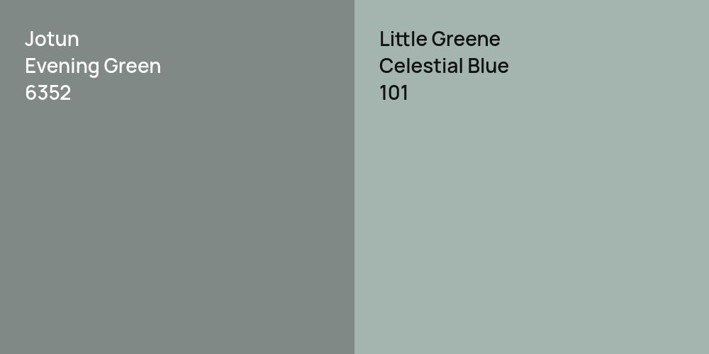 Jotun Evening Green vs. Little Greene Celestial Blue comparison