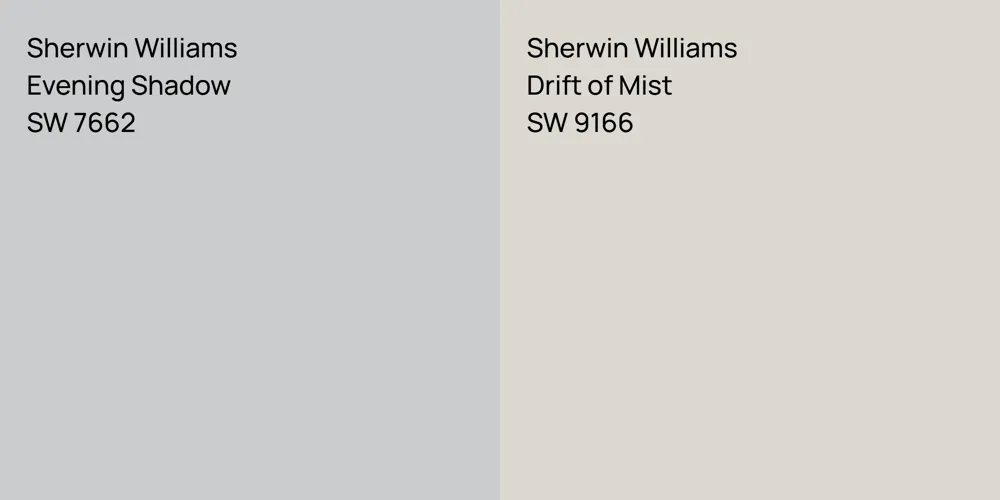Sherwin Williams Evening Shadow vs. Sherwin Williams Drift of Mist comparison
