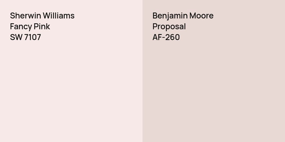 Sherwin Williams Fancy Pink vs. Benjamin Moore Proposal comparison