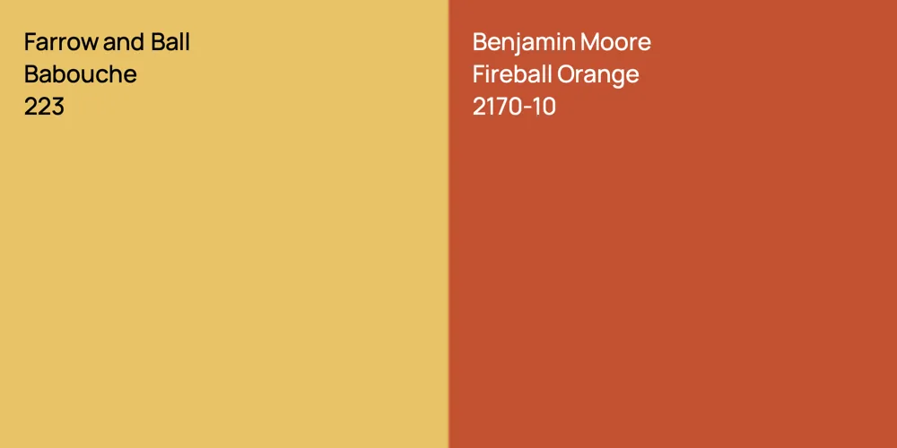 Farrow and Ball Babouche vs. Benjamin Moore Fireball Orange comparison
