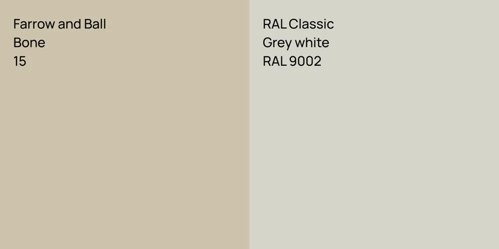 Farrow and Ball Bone vs. RAL Classic Grey white comparison