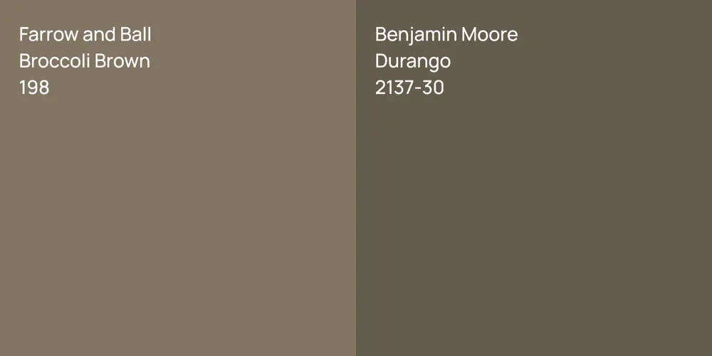 Farrow and Ball Broccoli Brown vs. Benjamin Moore Durango comparison