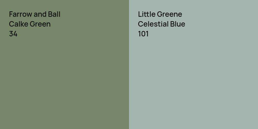 Farrow and Ball Calke Green vs. Little Greene Celestial Blue comparison