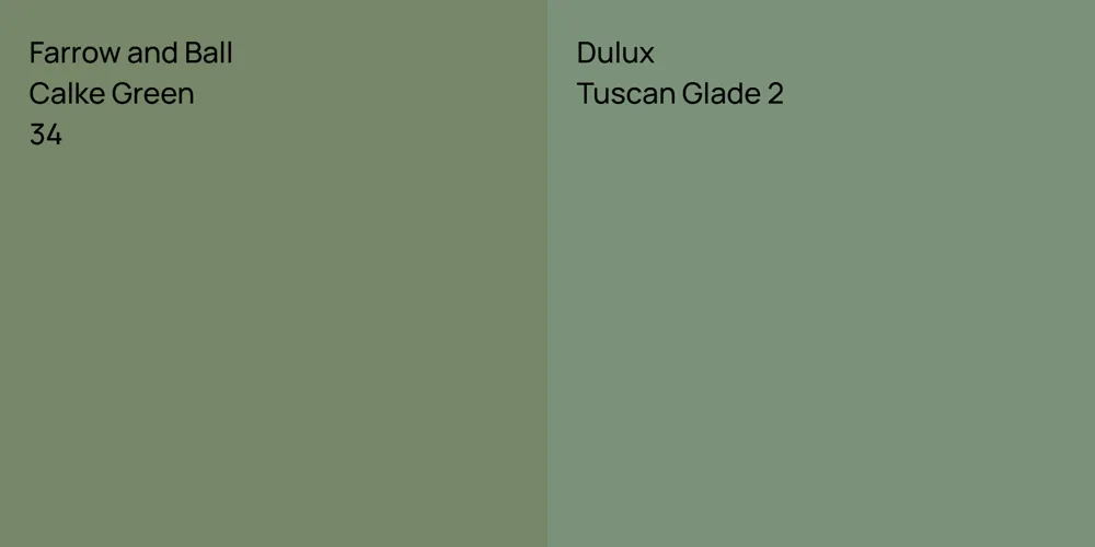Farrow and Ball Calke Green vs. Dulux Tuscan Glade 2 comparison