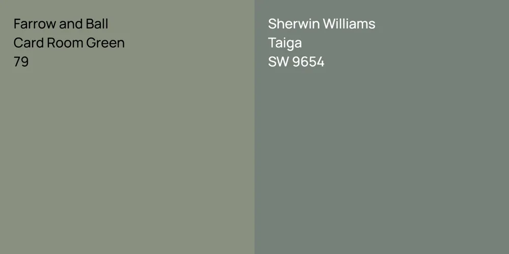 Farrow and Ball Card Room Green vs. Sherwin Williams Taiga comparison