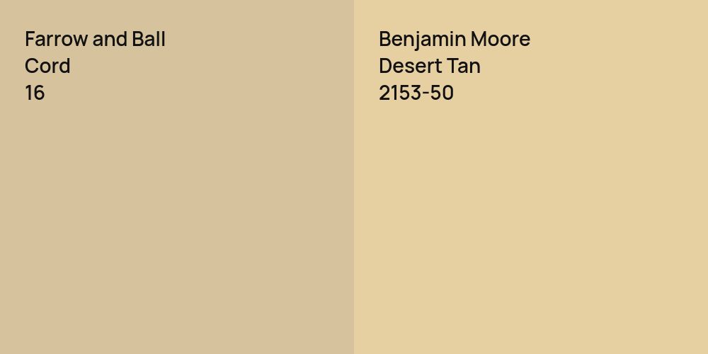 Farrow and Ball Cord vs. Benjamin Moore Desert Tan comparison