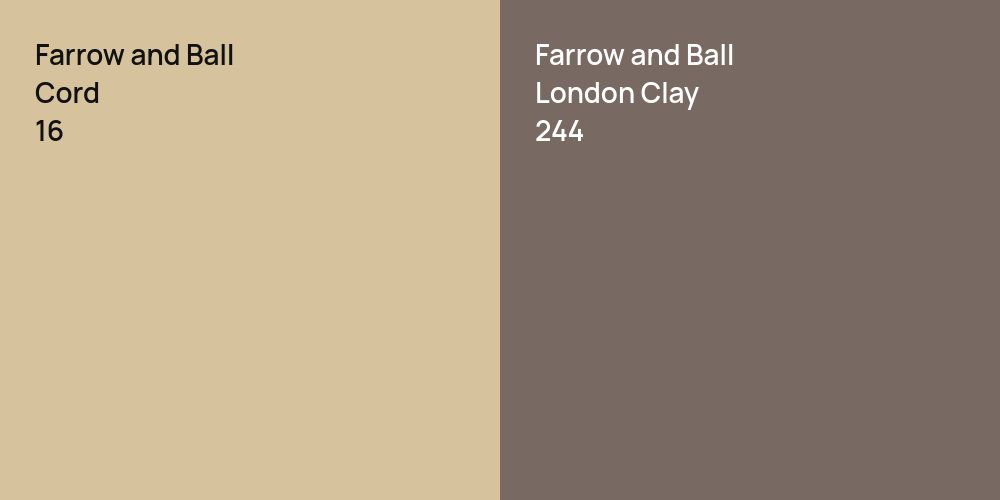 Farrow and Ball Cord vs. Farrow and Ball London Clay comparison