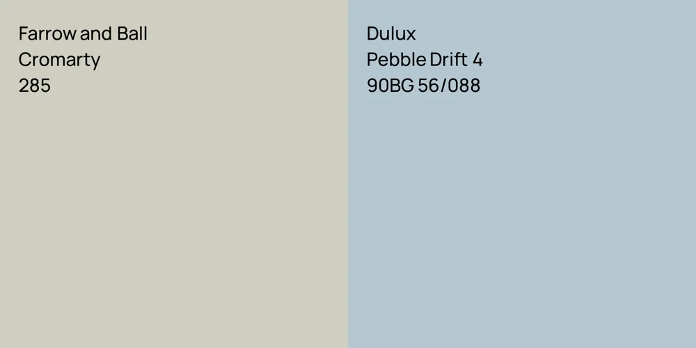 Farrow and Ball Cromarty vs. Dulux Pebble Drift 4 comparison