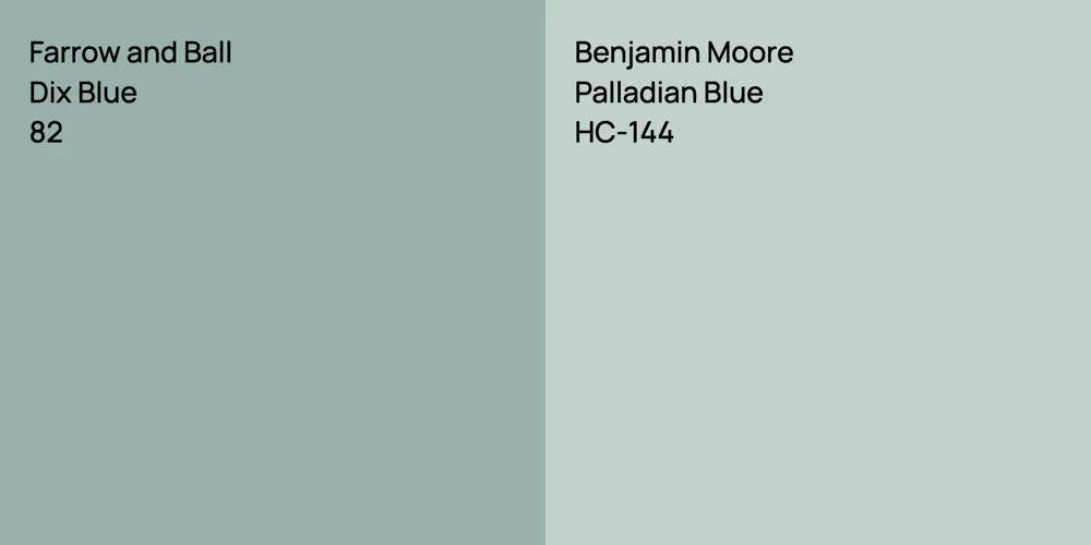 Farrow and Ball Dix Blue vs. Benjamin Moore Palladian Blue comparison