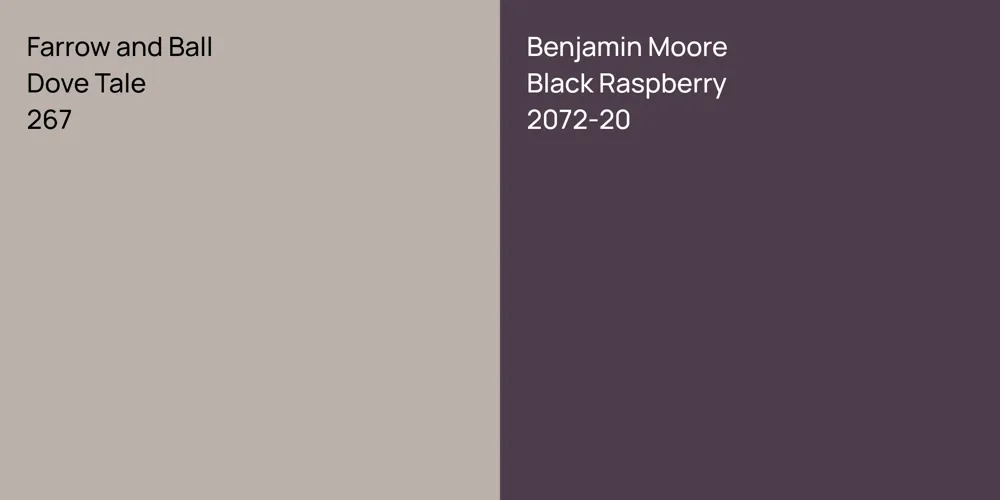 Farrow and Ball Dove Tale vs. Benjamin Moore Black Raspberry comparison