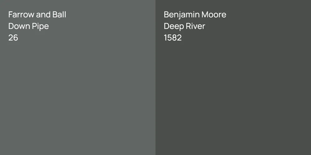 Farrow and Ball Down Pipe vs. Benjamin Moore Deep River comparison