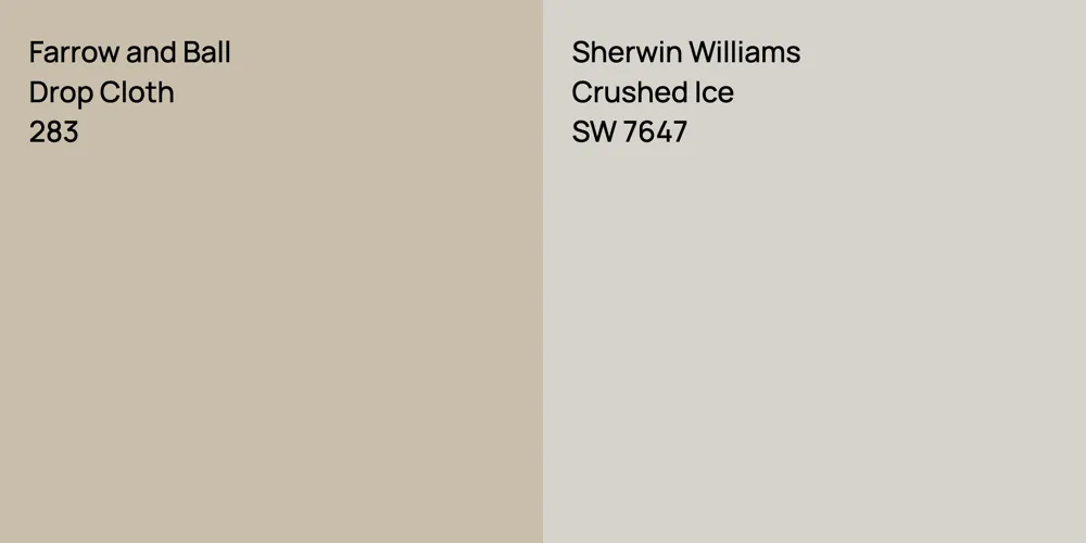 Farrow and Ball Drop Cloth vs. Sherwin Williams Crushed Ice comparison
