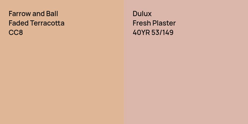 Farrow and Ball Faded Terracotta vs. Dulux Fresh Plaster comparison
