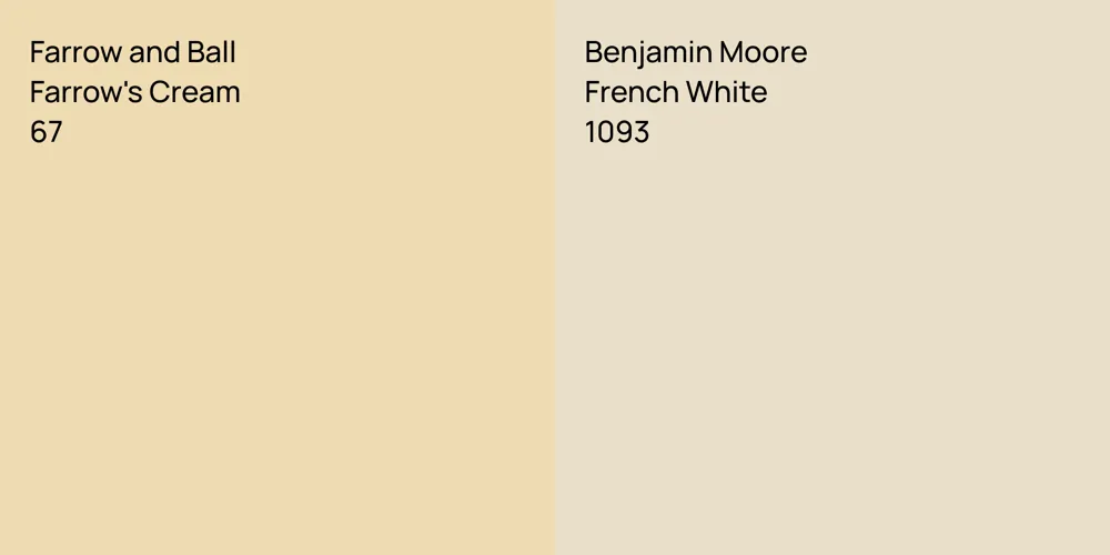 Farrow and Ball Farrow's Cream vs. Benjamin Moore French White comparison