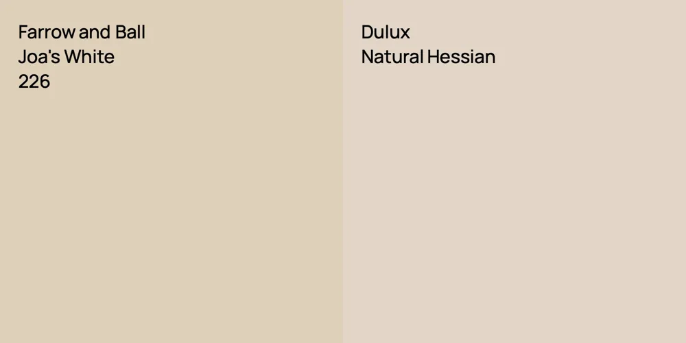 Farrow and Ball Joa's White vs. Dulux Natural Hessian comparison