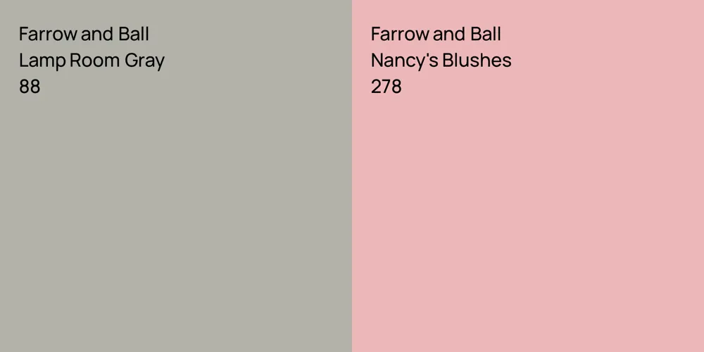 Farrow and Ball Lamp Room Gray vs. Farrow and Ball Nancy's Blushes comparison