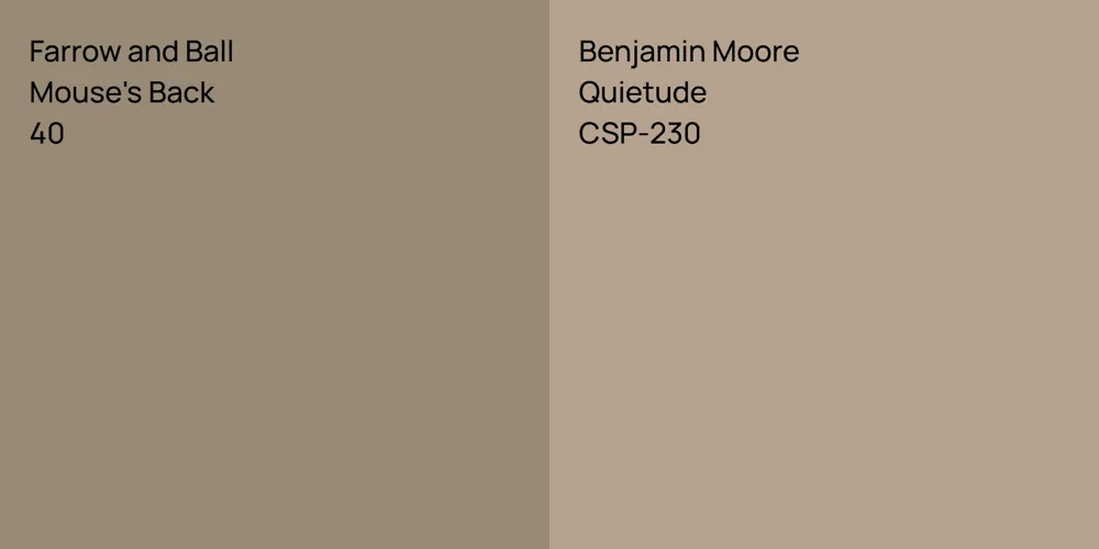 Farrow and Ball Mouse's Back vs. Benjamin Moore Quietude comparison