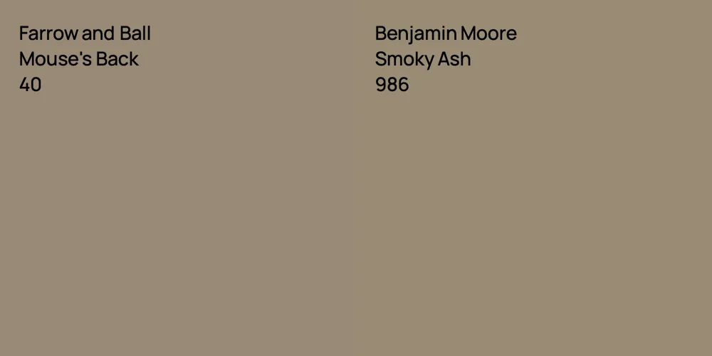 Farrow and Ball Mouse's Back vs. Benjamin Moore Smoky Ash comparison