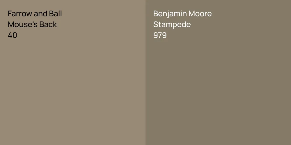 Farrow and Ball Mouse's Back vs. Benjamin Moore Stampede comparison