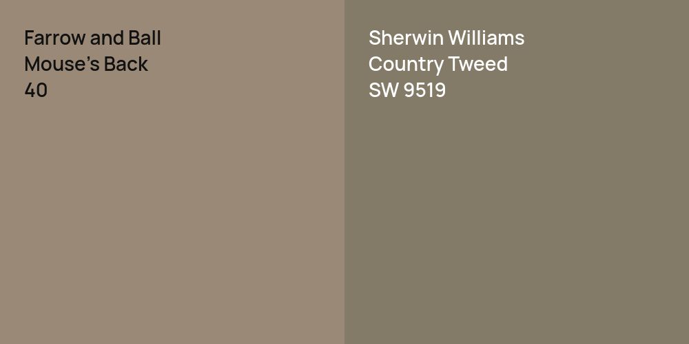 Farrow and Ball Mouse's Back vs. Sherwin Williams Country Tweed comparison