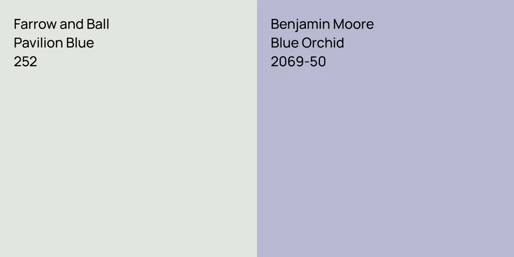 Farrow and Ball Pavilion Blue vs. Benjamin Moore Blue Orchid comparison