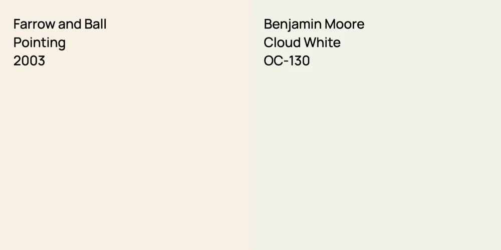 Farrow and Ball Pointing vs. Benjamin Moore Cloud White comparison