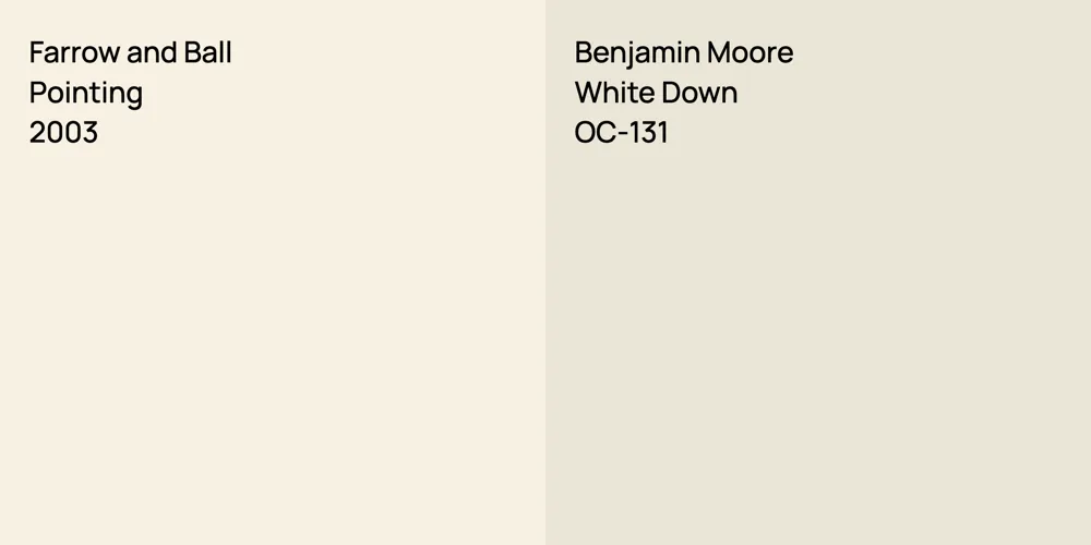 Farrow and Ball Pointing vs. Benjamin Moore White Down comparison