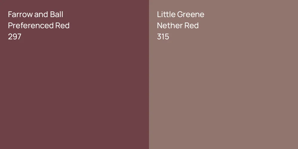 Farrow and Ball Preferenced Red vs. Little Greene Nether Red comparison