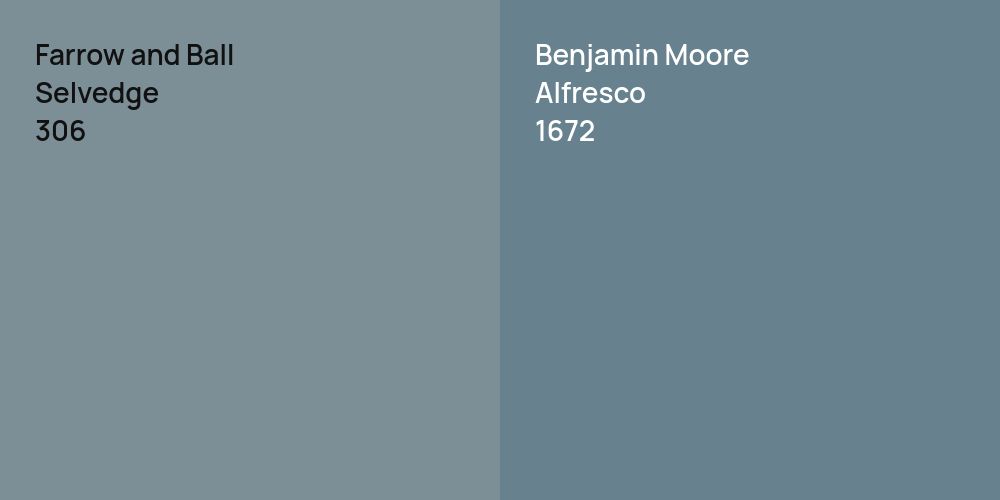 Farrow and Ball Selvedge vs. Benjamin Moore Alfresco comparison