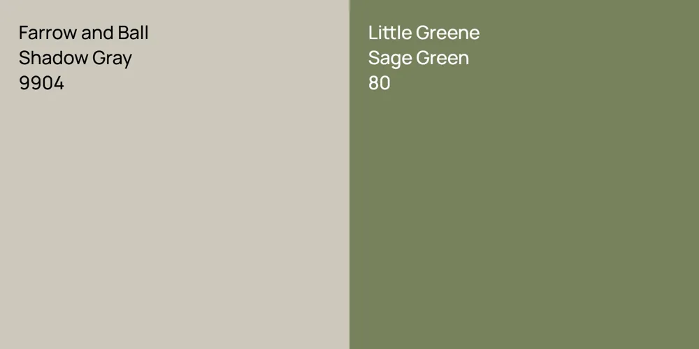 Farrow and Ball Shadow Gray vs. Little Greene Sage Green comparison