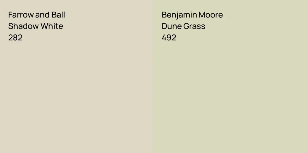Farrow and Ball Shadow White vs. Benjamin Moore Dune Grass comparison
