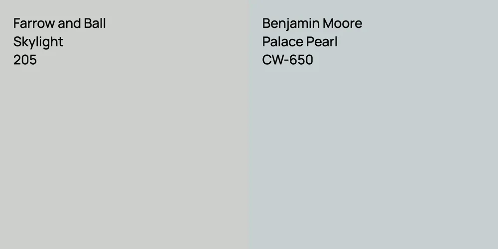 Farrow and Ball Skylight vs. Benjamin Moore Palace Pearl comparison