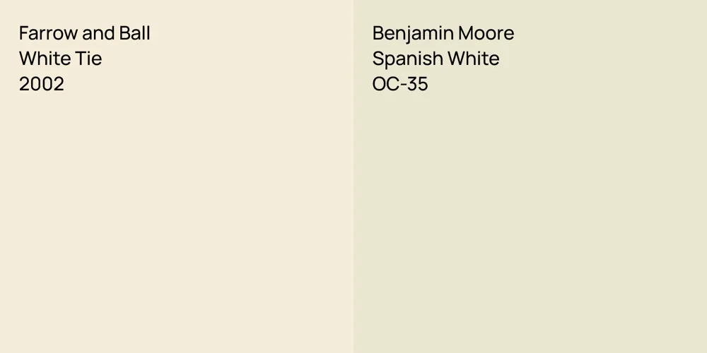Farrow and Ball White Tie vs. Benjamin Moore Spanish White comparison