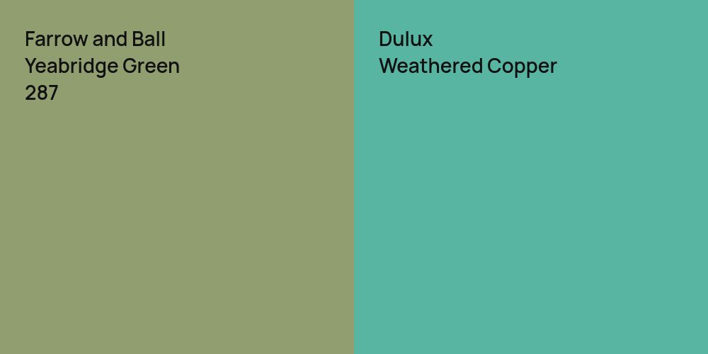Farrow and Ball Yeabridge Green vs. Dulux Weathered Copper comparison
