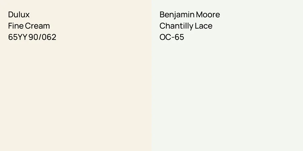 Dulux Fine Cream vs. Benjamin Moore Chantilly Lace comparison