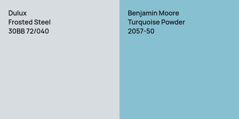 Dulux Frosted Steel vs. Benjamin Moore Turquoise Powder comparison