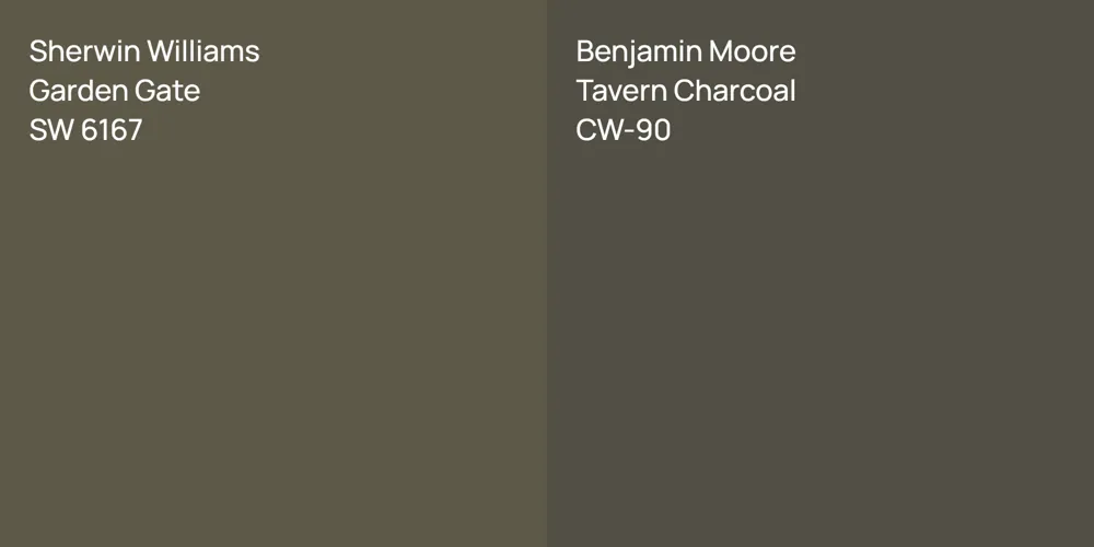 Sherwin Williams Garden Gate vs. Benjamin Moore Tavern Charcoal comparison