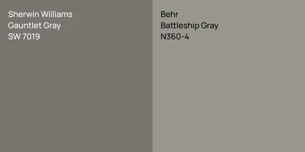 Sherwin Williams Gauntlet Gray vs. Behr Battleship Gray comparison