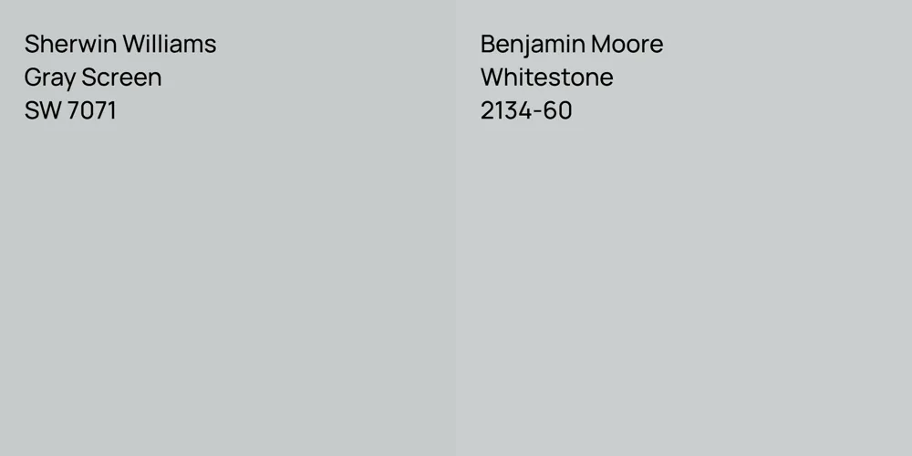 Sherwin Williams Gray Screen vs. Benjamin Moore Whitestone comparison