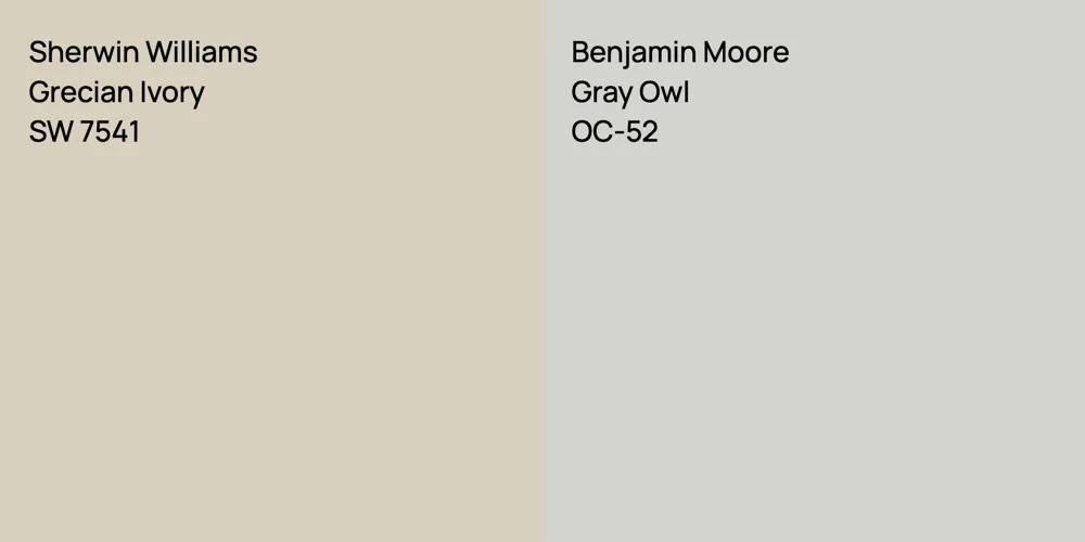 Sherwin Williams Grecian Ivory vs. Benjamin Moore Gray Owl comparison