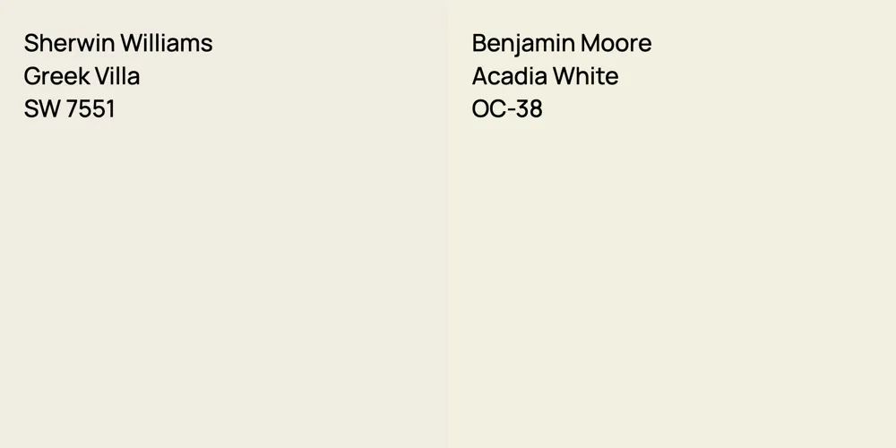 Sherwin Williams Greek Villa vs. Benjamin Moore Acadia White comparison